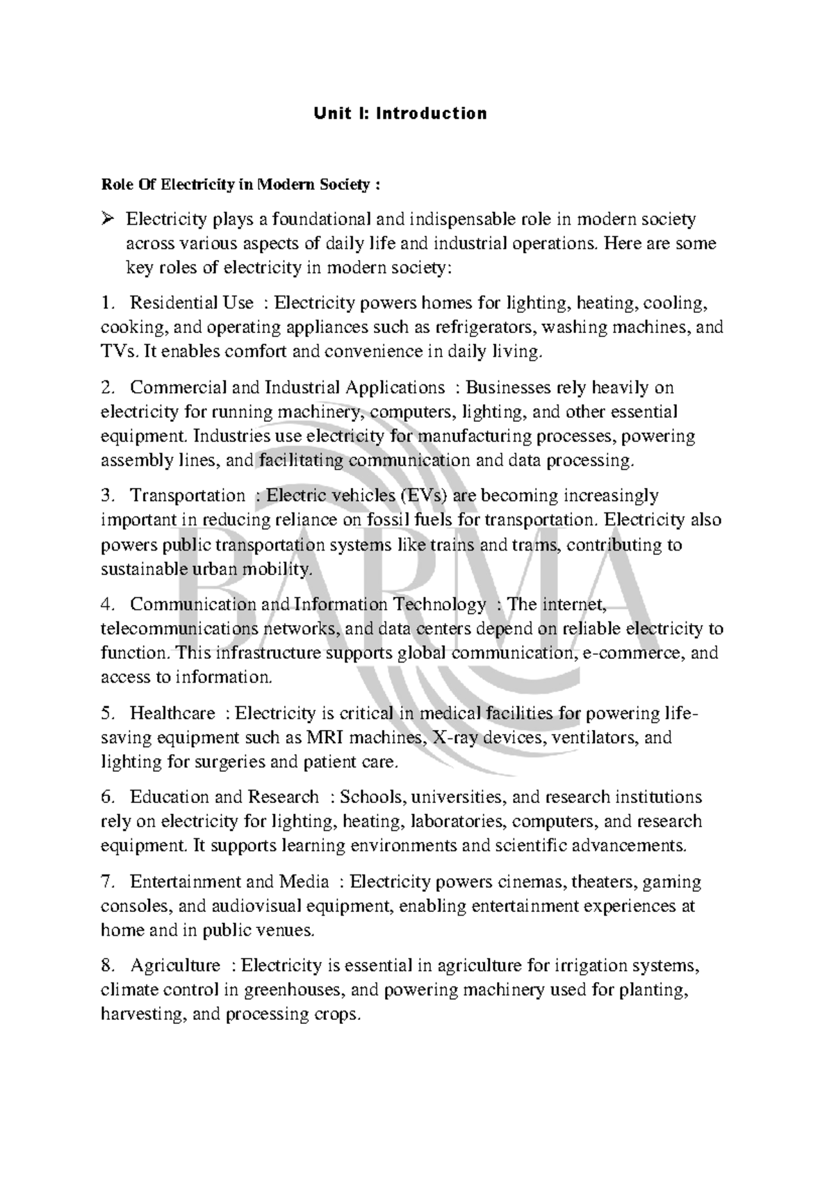 Basic electrical introduction - Unit I: Introduction Role Of ...