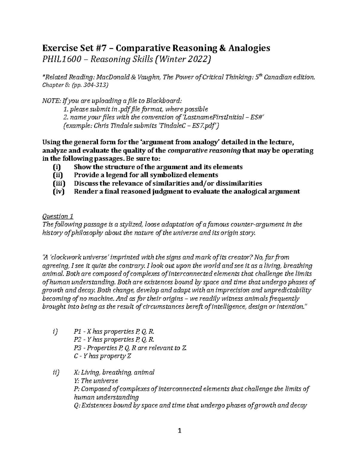 Exercise Set 7 - Comparative Reasoning & Analogies - Exercise Set #7 ...