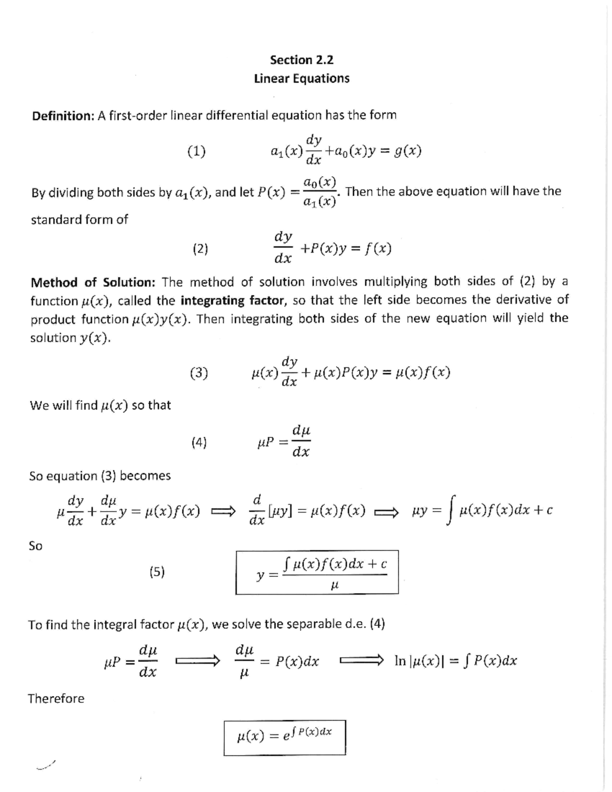 Section 2.2 Linear Equations - MATH 3523 - Studocu