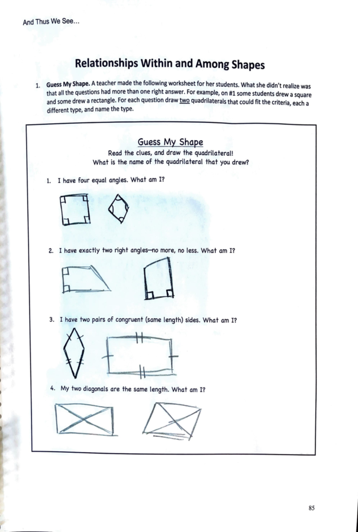 Prepare 6 - Relationships Within and Among Shapes Guess My Shape. A ...