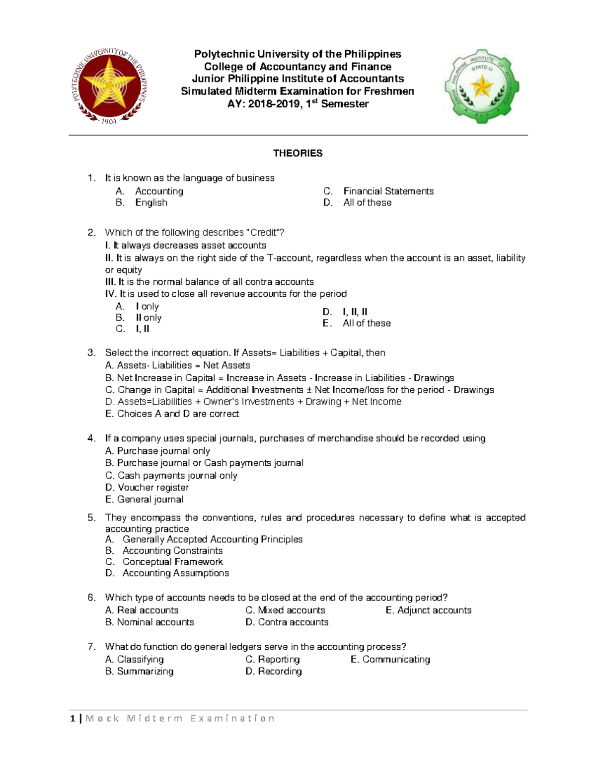 Midterm 2020, questions and answers - College of Accountancy and ... Midterm 2020, questions and answers - College of Accountancy and ...