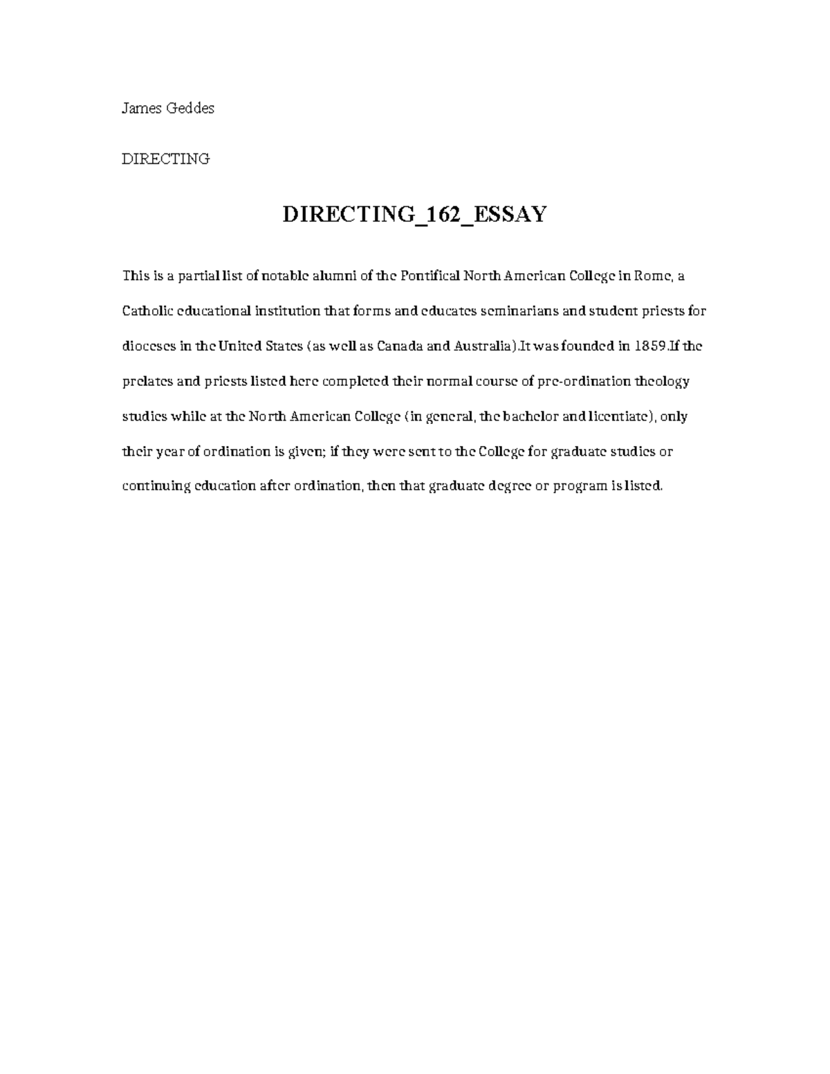 Directing 162 Essay - Notes - James Geddes DIRECTING DIRECTING_162 ...