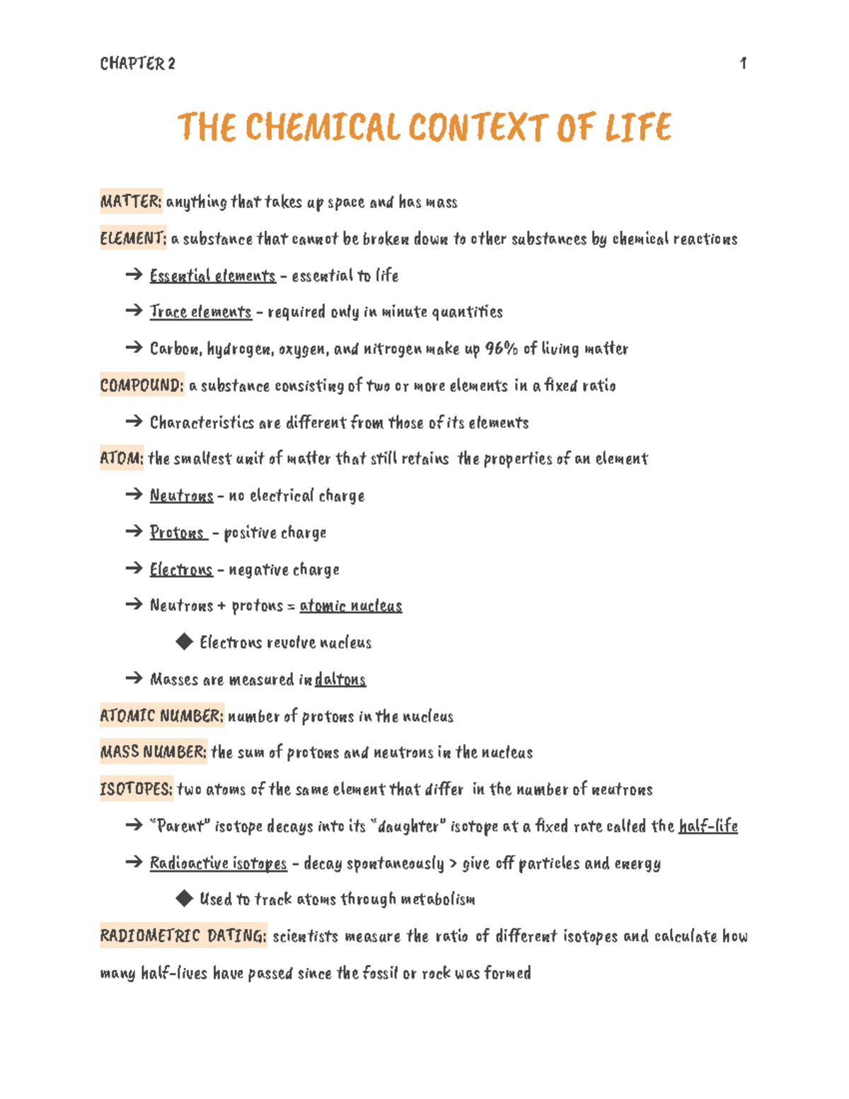 Chapter 2 Notes - The Chemical Context of Life - CßAĀTêð 2 1 TßE ...