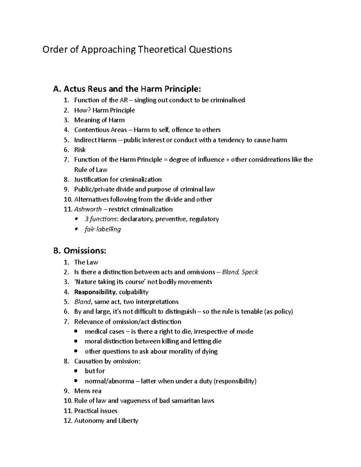 Great Debates in Criminal Law Summary - Order of Approaching ...