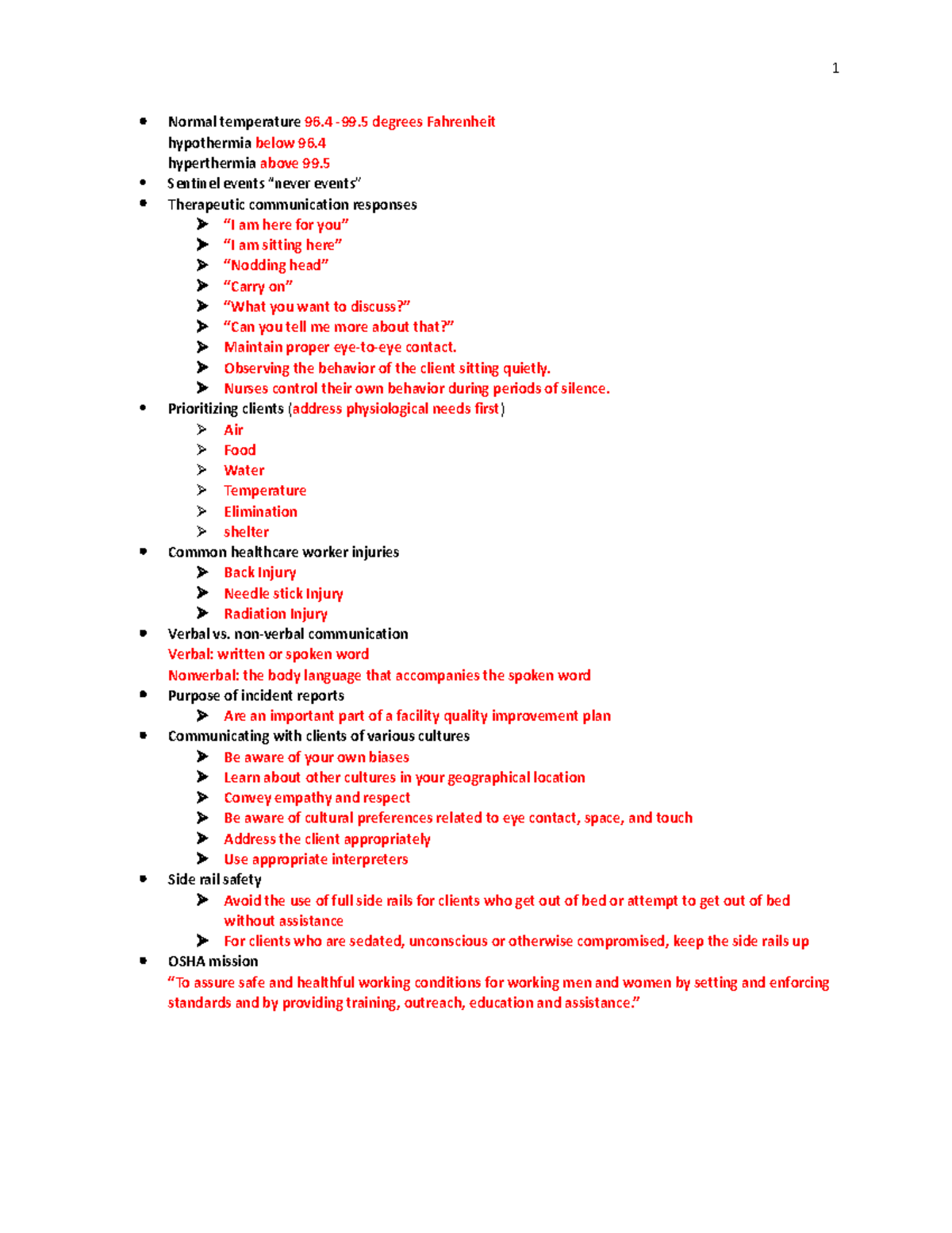 MDC1concept guide - practice - 1 Normal temperature 96 -99 degrees ...
