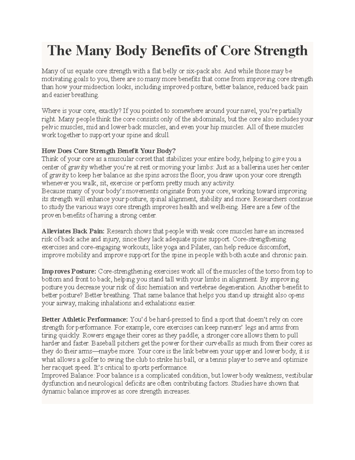 The Many Body Benefits of Core Strength - And while those may be ...