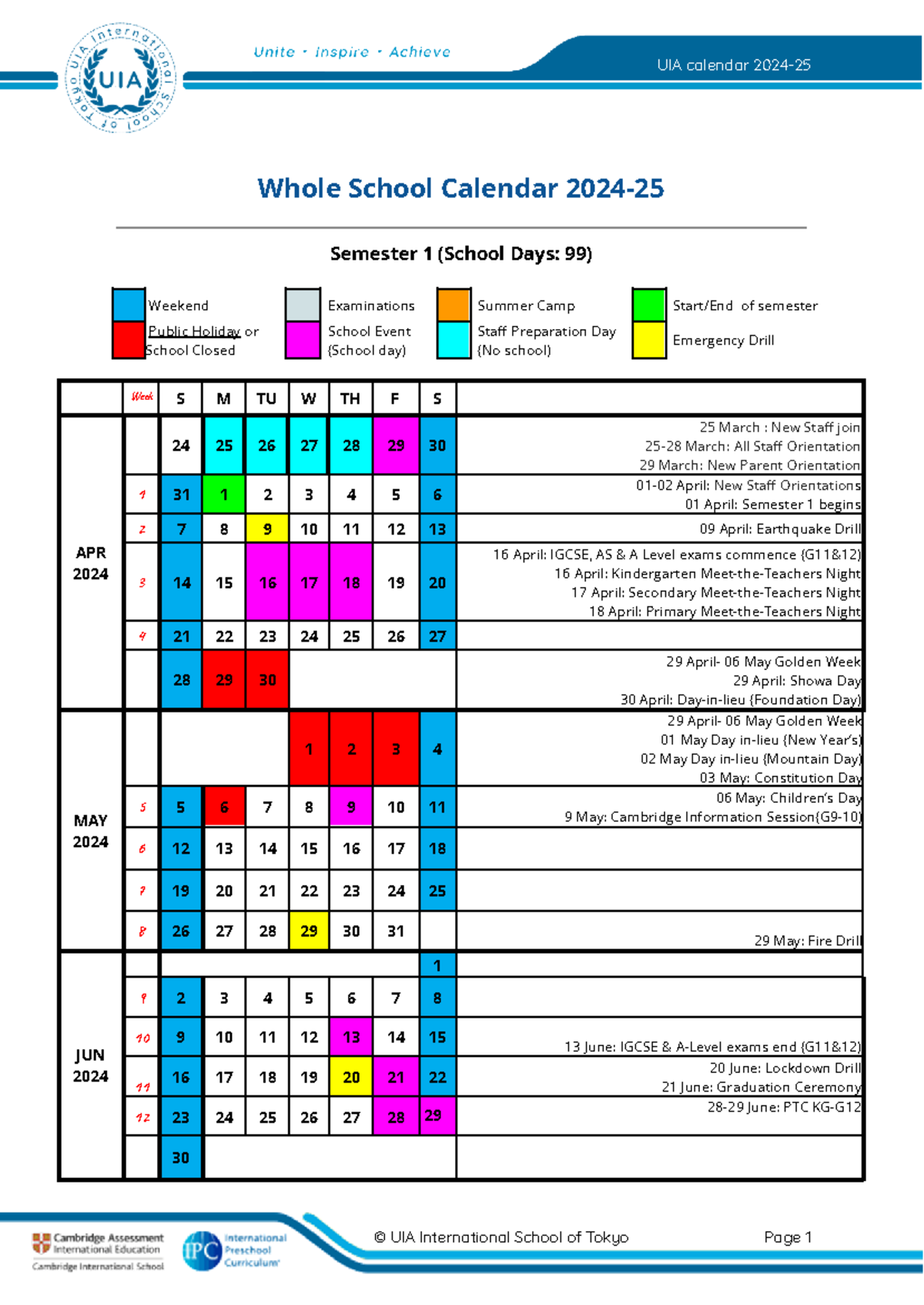 Timecontainspoo - Whole School Calendar 2024- Semester 1 (School Days ...