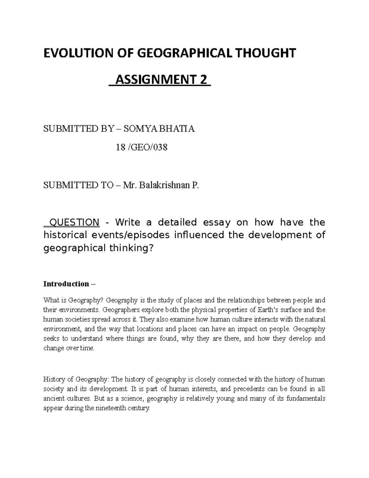 Evolution OF Geographical Thought - EVOLUTION OF GEOGRAPHICAL THOUGHT ...