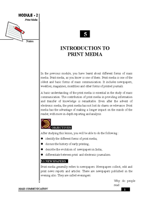 Basics of Journalism- Lecture notes 1 - PART – I MASS COMMUNICATION ...