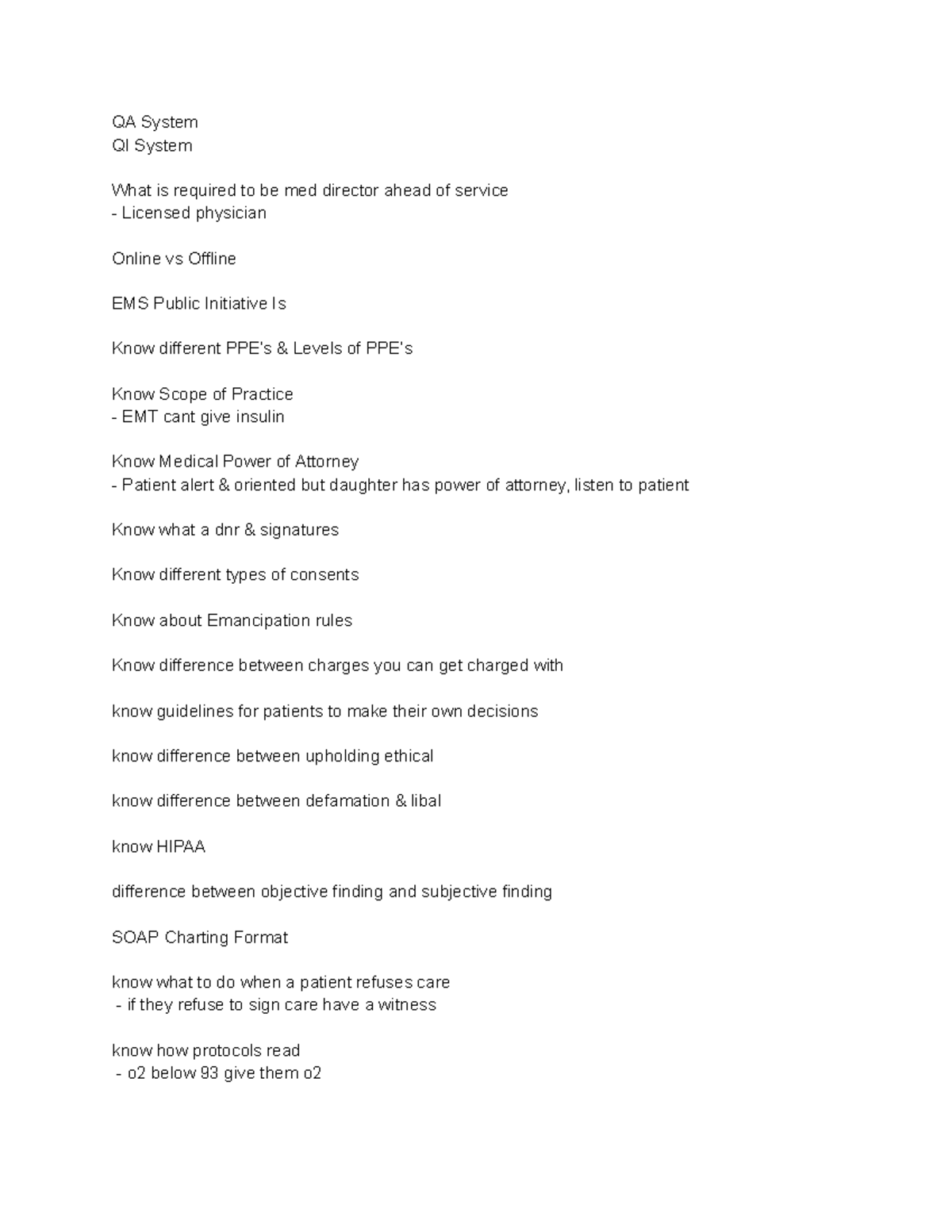 Studey Guide - This is a study cheat sheet for chapters 1 - 8 for EMT ...