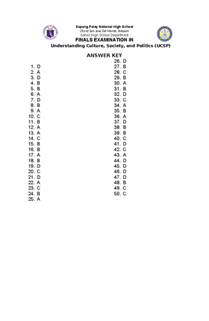 PRE-TEST-UCSP - Examination paper and answer key - PRE-TEST in ...