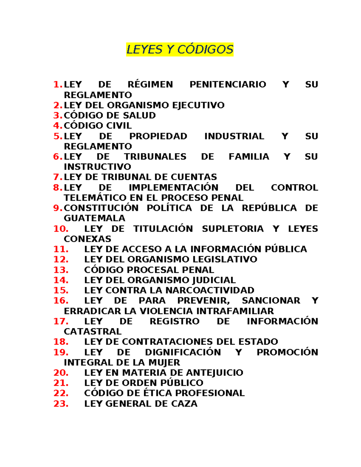 Leyes Y Códigos UMG - LEYES Y CÓDIGOS 1. LEY DE RÉGIMEN PENITENCIARIO Y ...