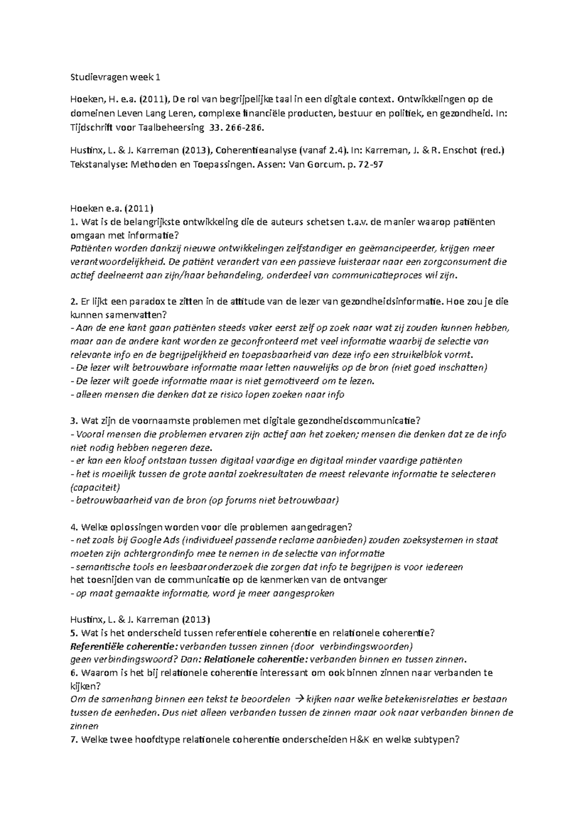 Studievragen week 1 - e. (2011), De rol van begrijpelijke taal in een digitale context ...