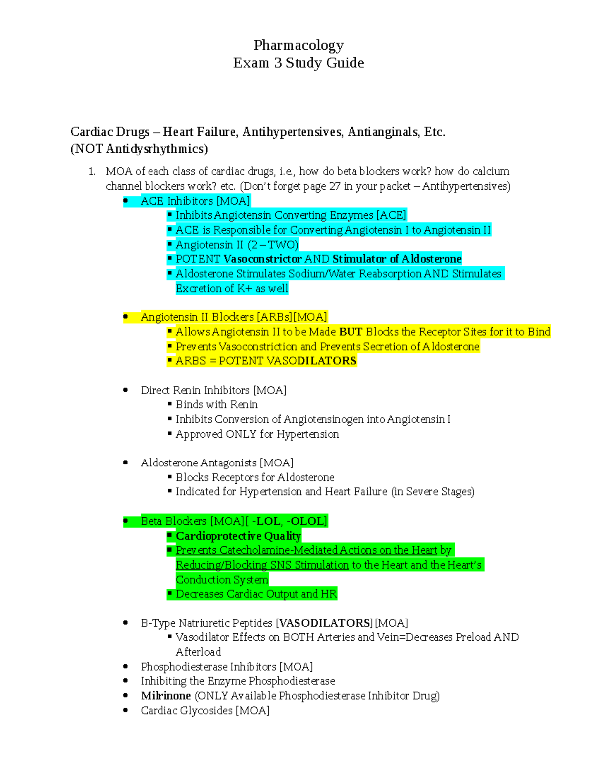 Pharmacology Exam 3 Study Guide - Pharmacology Exam 3 Study Guide ...