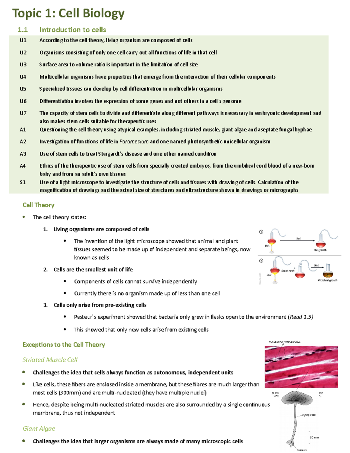 1 - Cells - Topic 1: Cell Biology 1 Introduction to cells U1 According ...