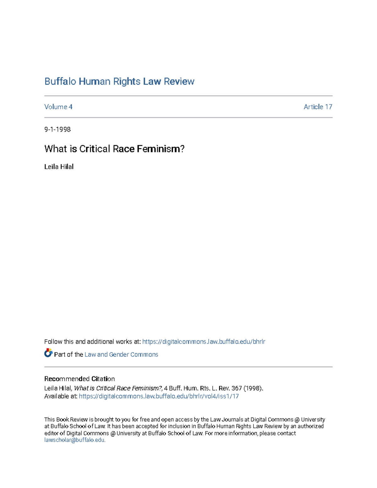 What is Critical Race Feminism - Buffalo Human Rights Law ReviewBuffalo ...