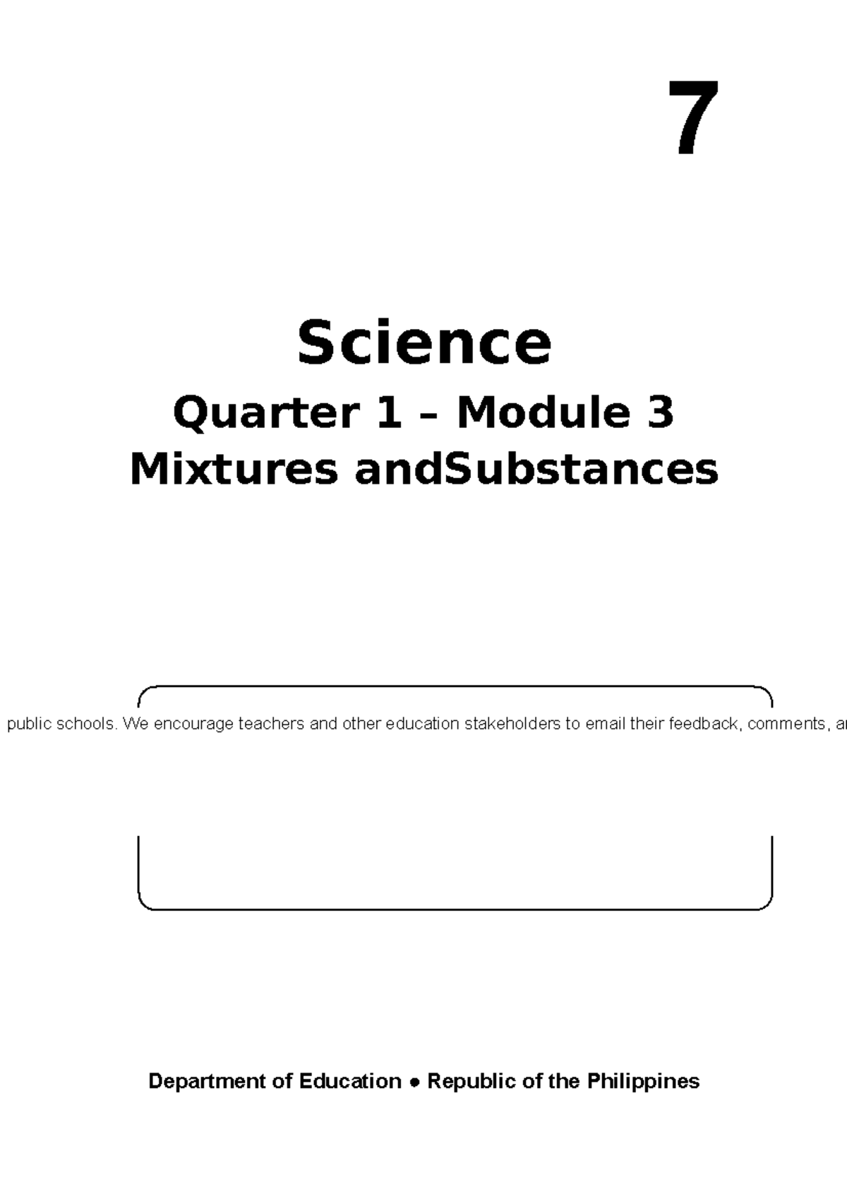 Science 7( Edited) Q1 Mod3 Mixtures Version 3 - m public schools. We ...