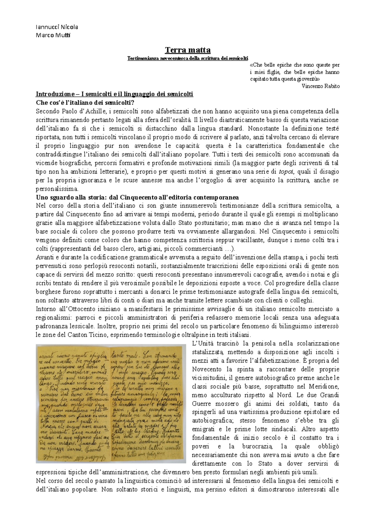 Relazione - Terra matta - Marco Mutti Terra matta Testimonianza ...