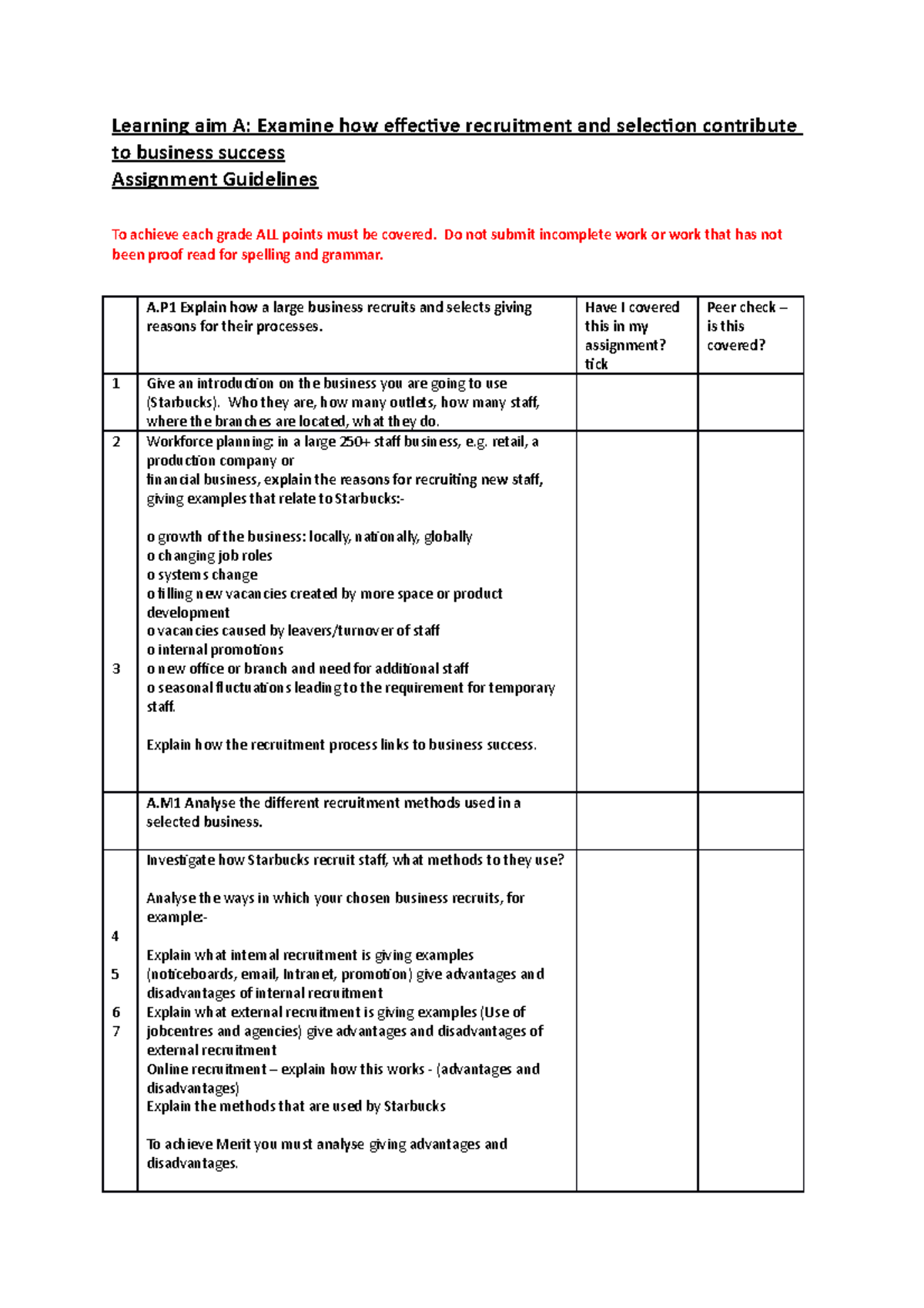 Learning aim A P1 and M1 guidelines - Learning aim A: Examine how ...