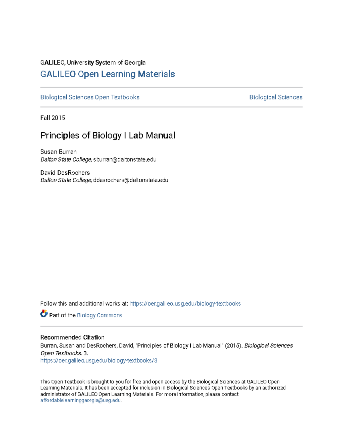 Bio 1 lab manual 2015 - this is required - GALILEO, University System ...