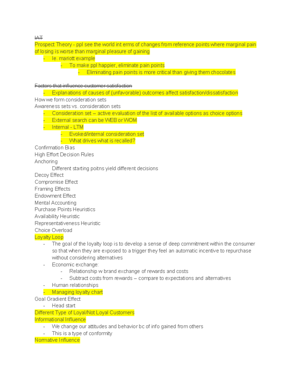Marketing 211 Exam 2 - Summary Consumer Behavior - IAT Prospect Theory ...