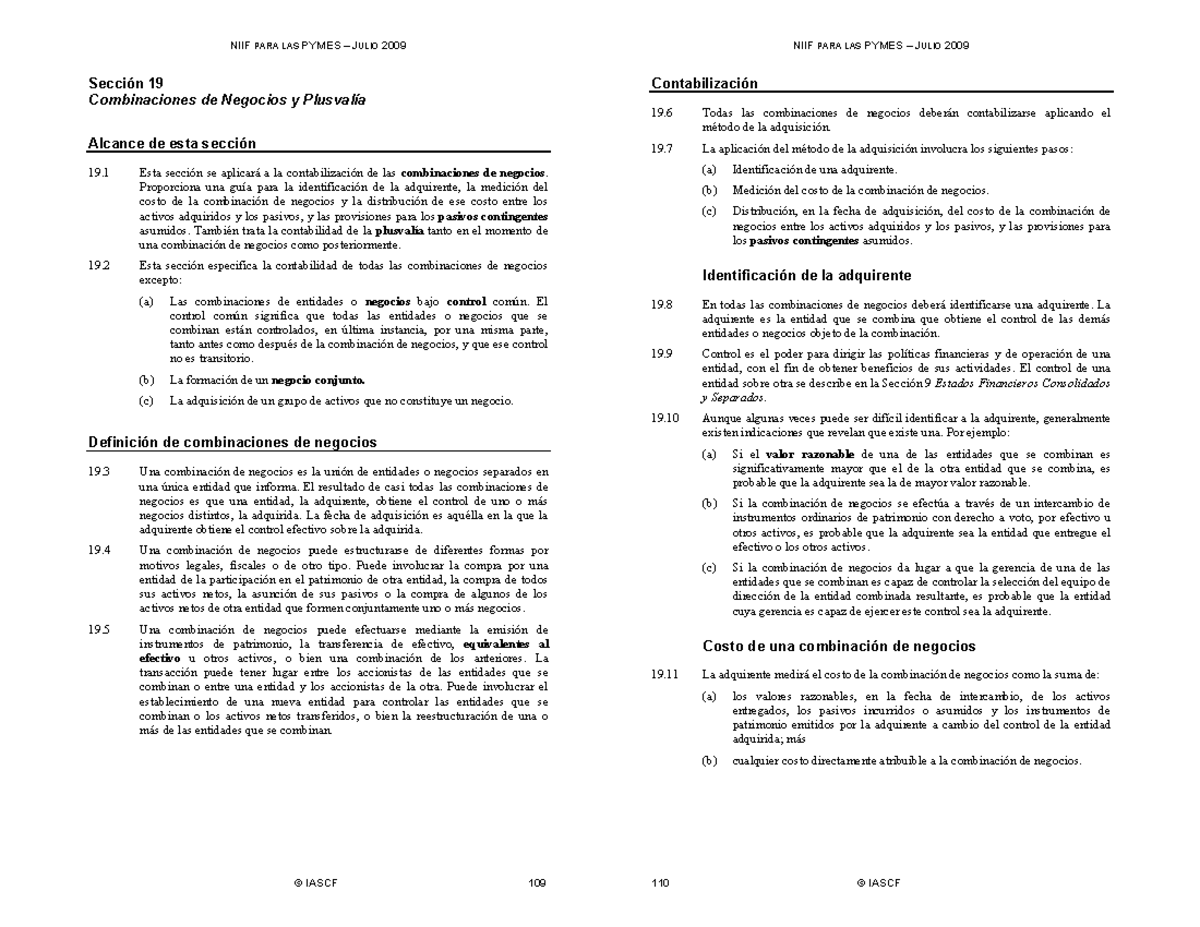 19-NIIF-para-las- Pymes-(Norma) 2009- Combinaciones DE Negocio Y Plusvalía - NIIF PARA LAS PYMES ...