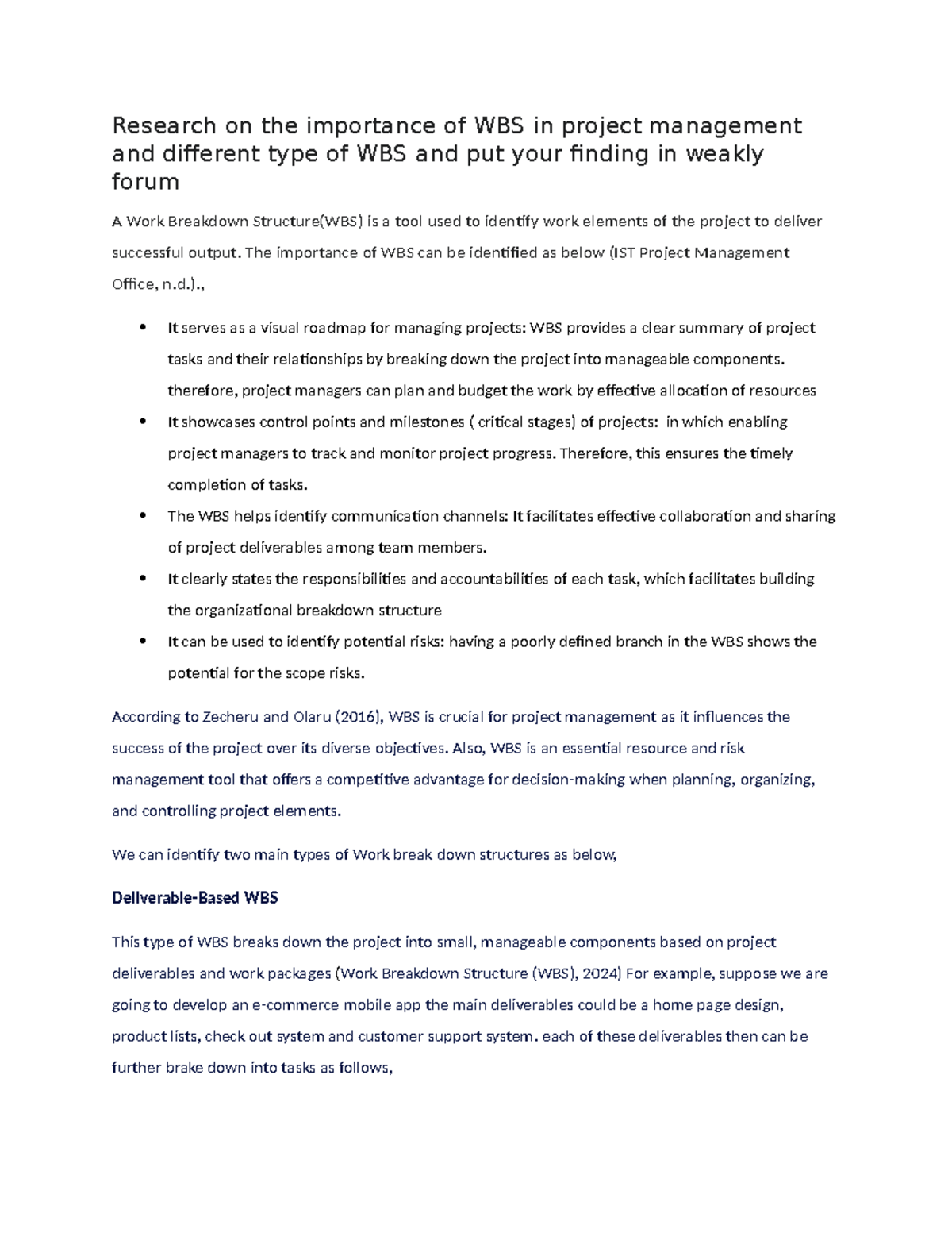 3rd week forum- WBS - Summary Project Management - Research on the ...