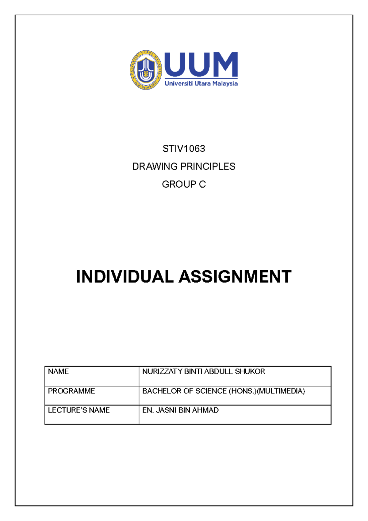 A232 STIV1063 Drawing Principle Group C_s297460 Individual Assignment ...