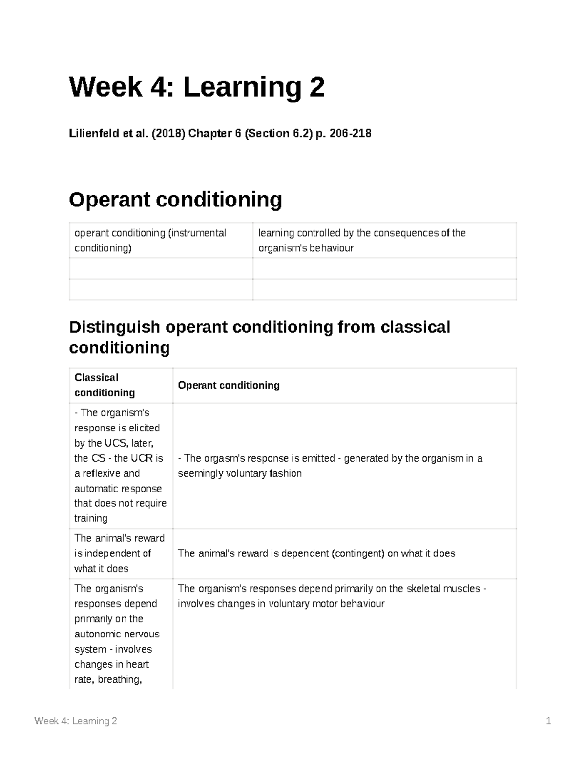 Week 4 Learning 2 - Week 4: Learning 2 Lilienfeld et al. (2018) Chapter ...
