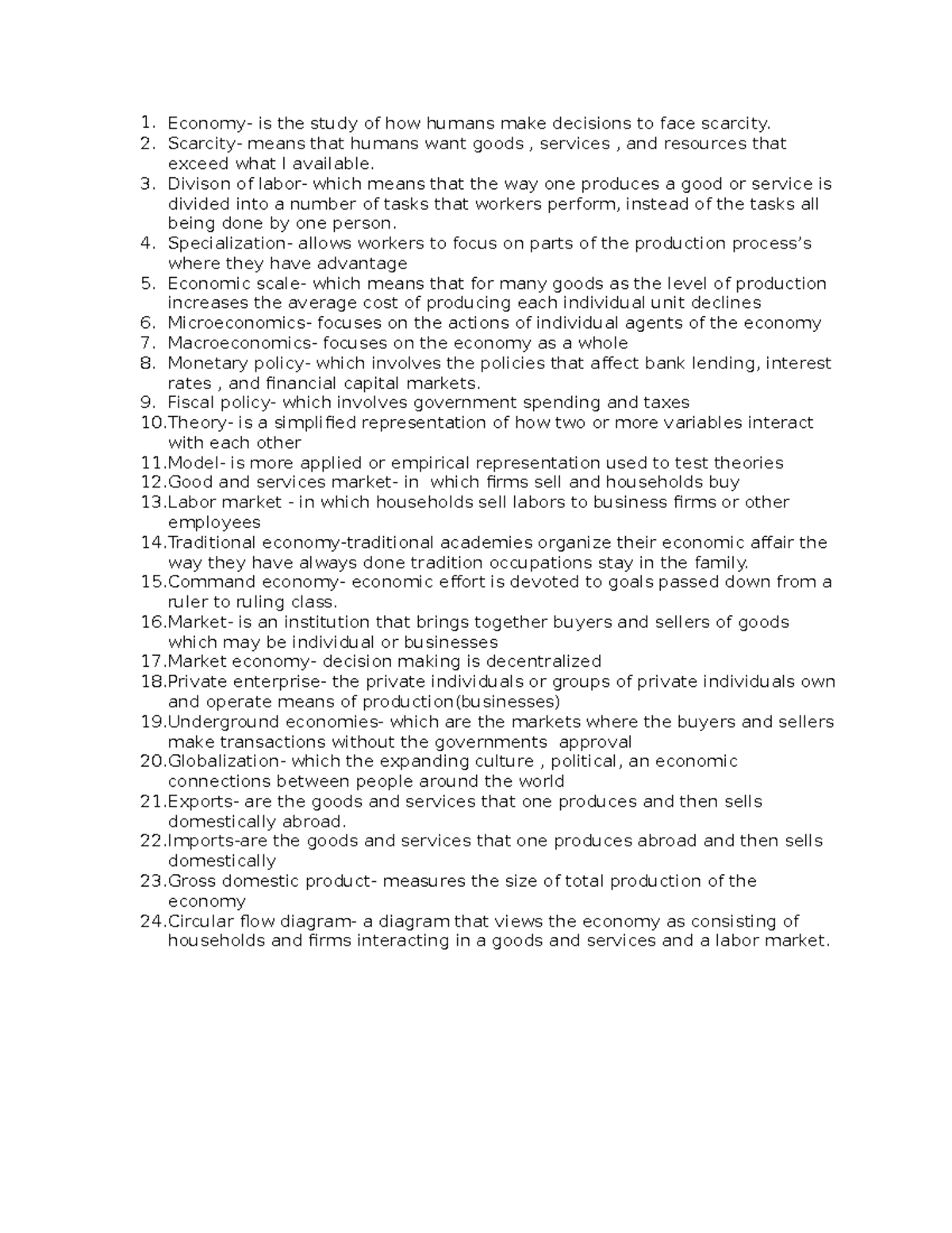 Economy Chapter 1 vocabulary - Economy- is the study of how humans make ...