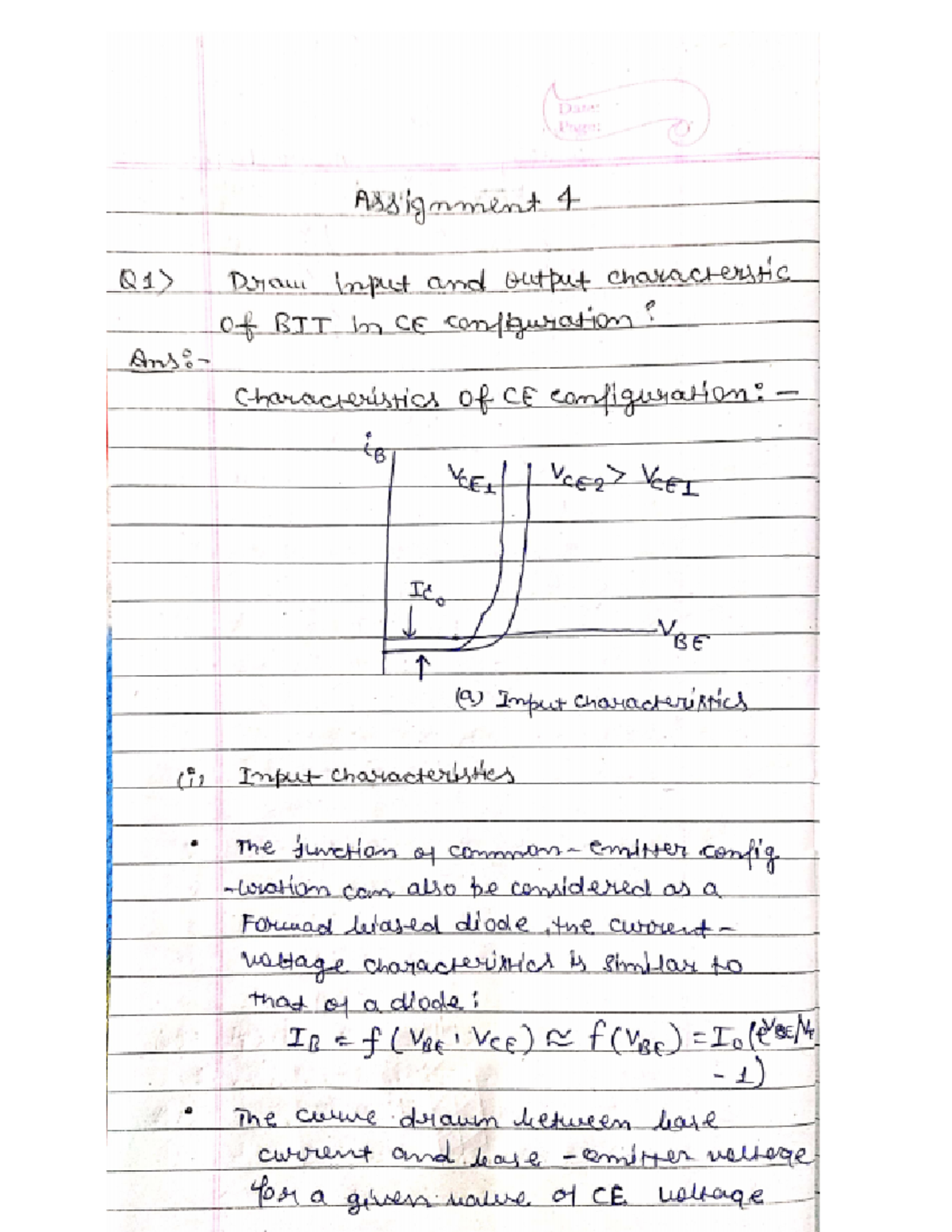 Edc assignment - Date: Progre Assignment 4 Draw input and output characteristic of BIT in CE ...