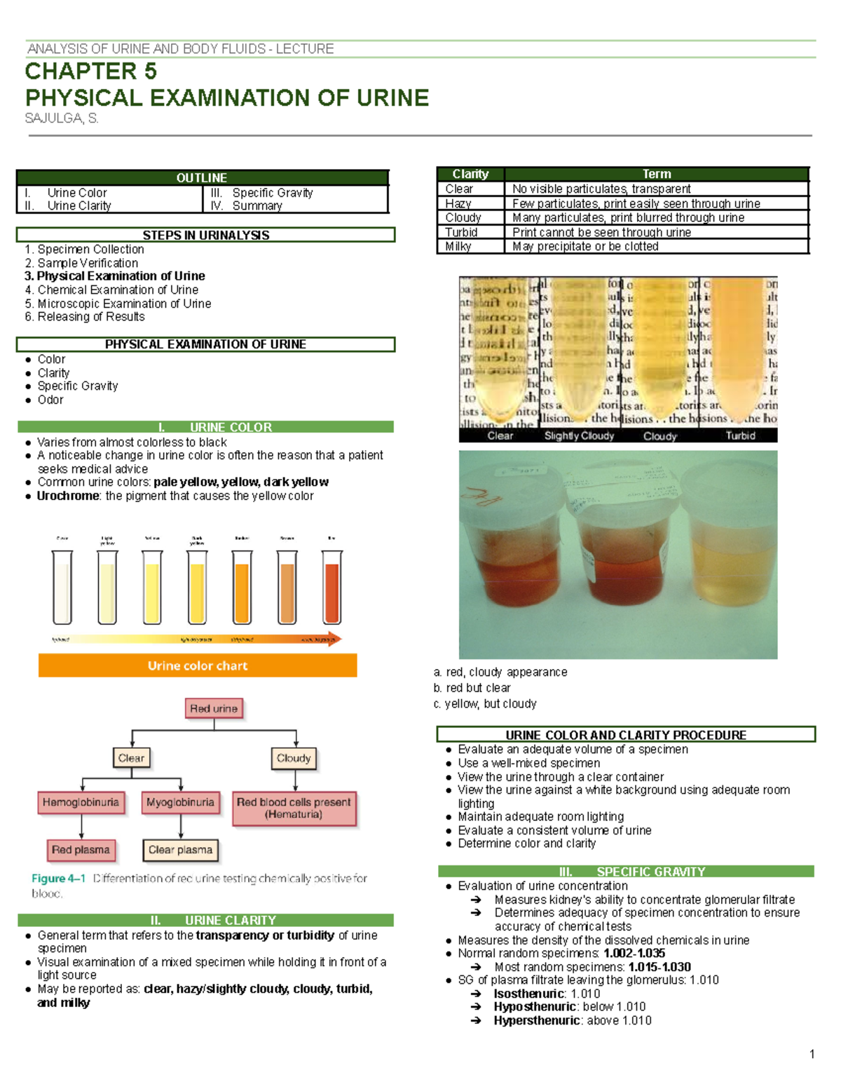 Chapter 5 - ANALYSIS OF URINE AND BODY FLUIDS - LECTURE CHAPTER 5 ...