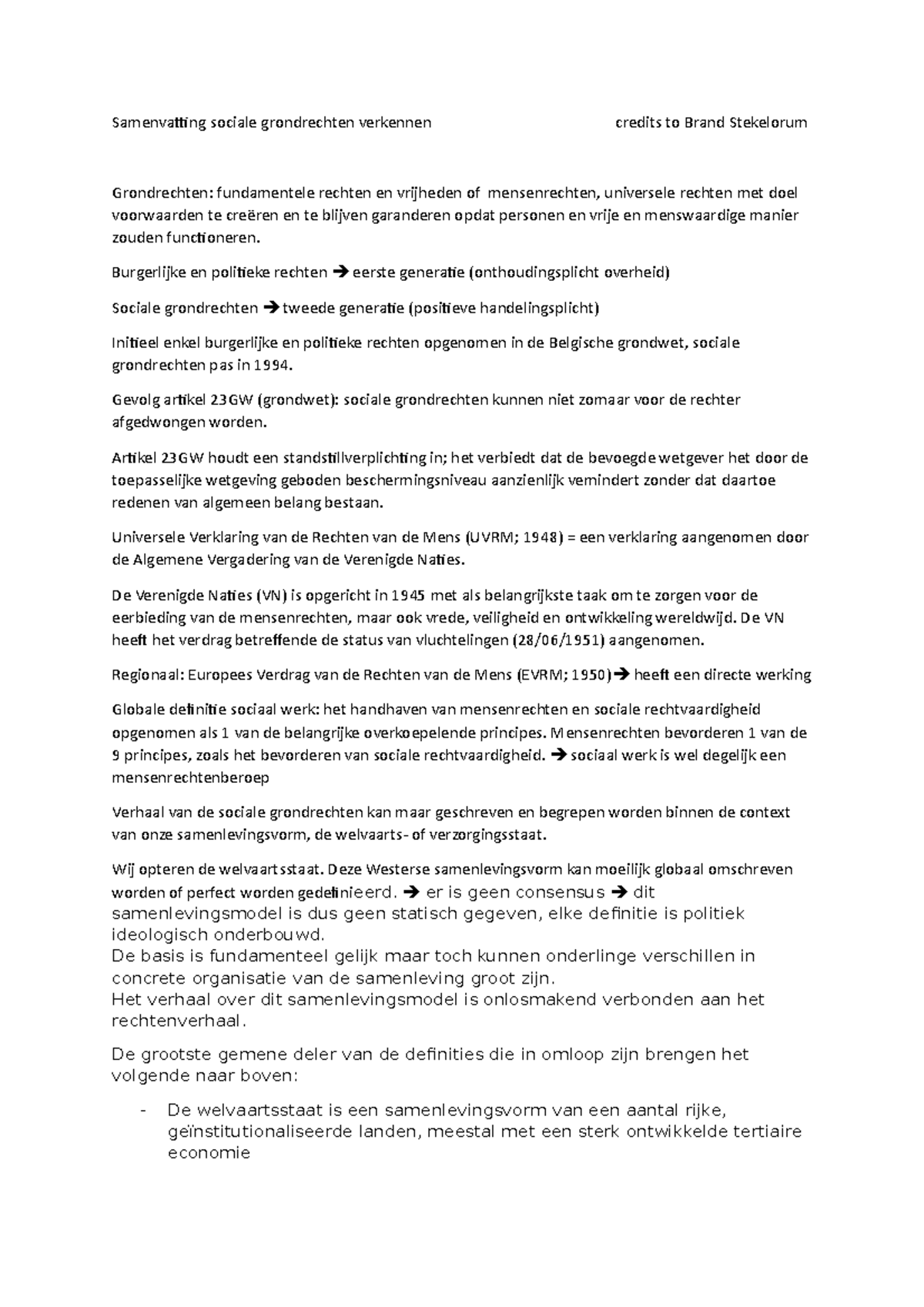 Samenvatting sociale grondrechten verkennen - Burgerlijke en politieke ...