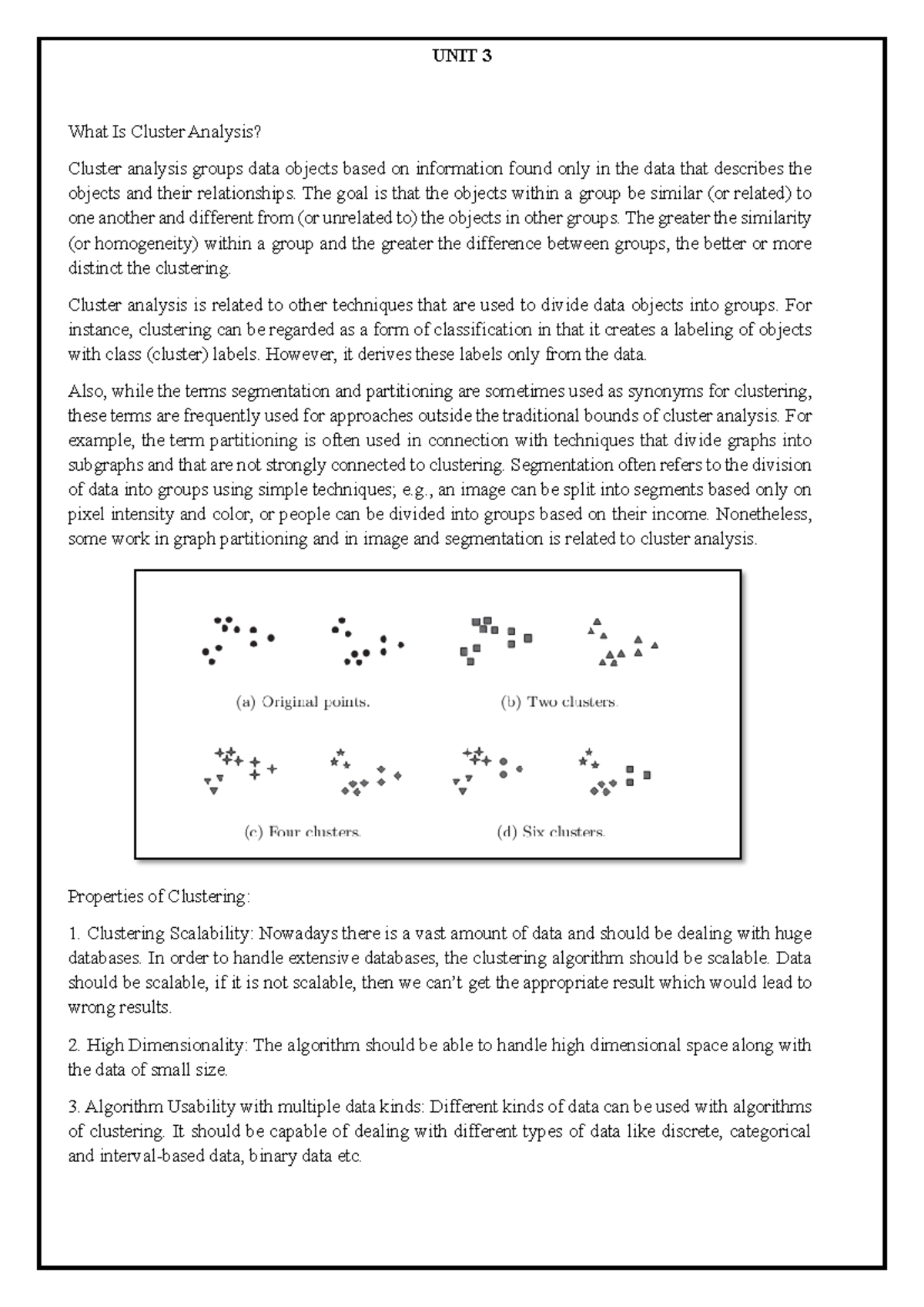 DMW UNIT 3 NOTES - UNIT 3 What Is Cluster Analysis? Cluster analysis ...