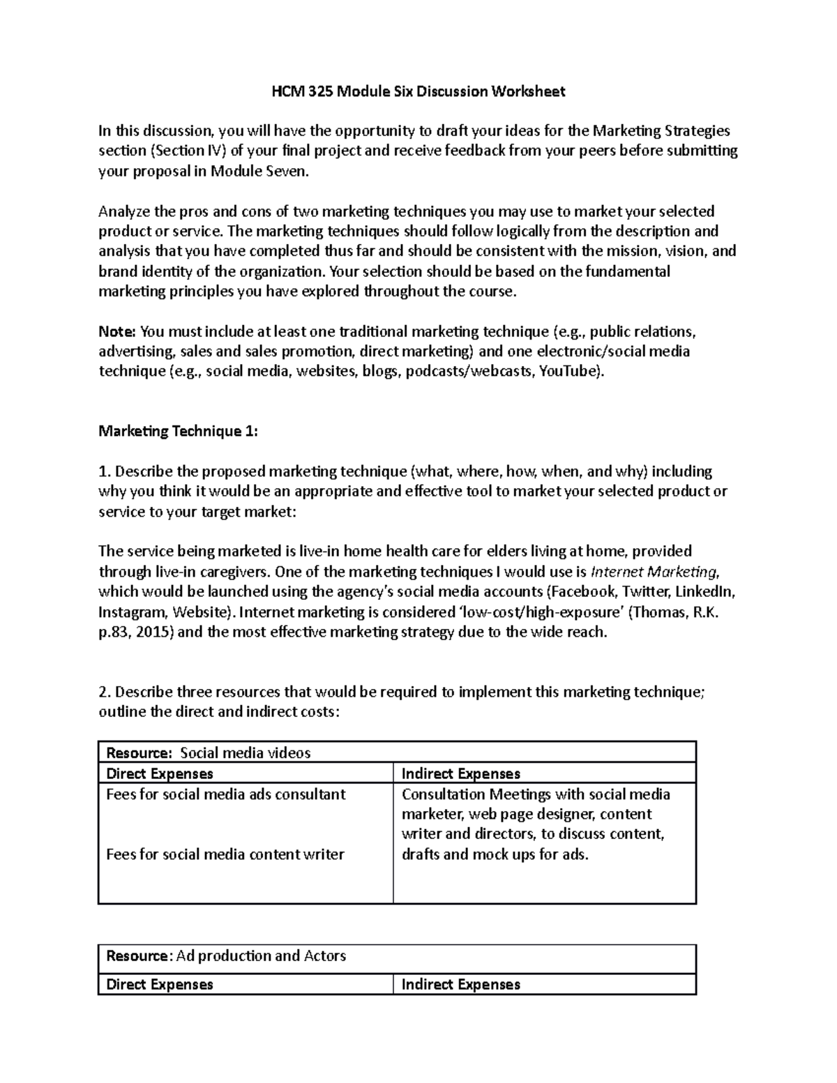 HCM 325 Module Six Discussion Worksheet - Helping to identify product ...