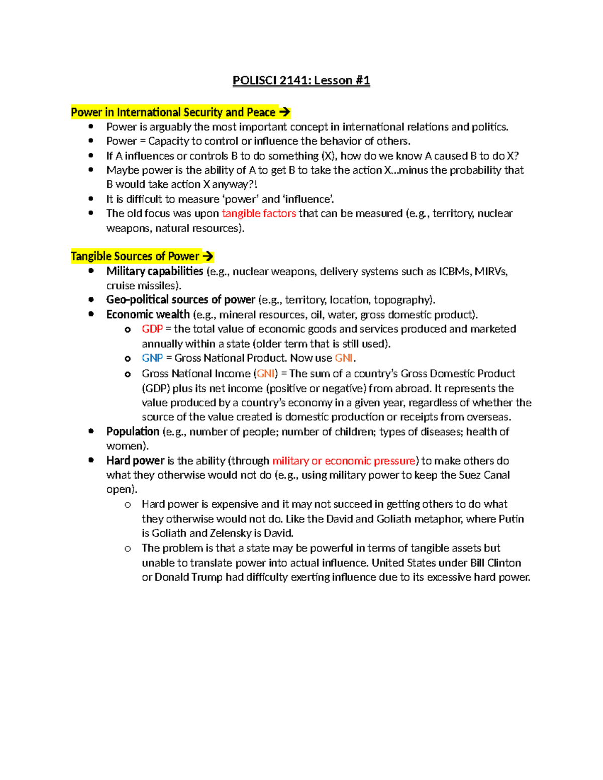Polisci 2141; Lesson #1 - POLISCI 2141: Lesson Power in International ...