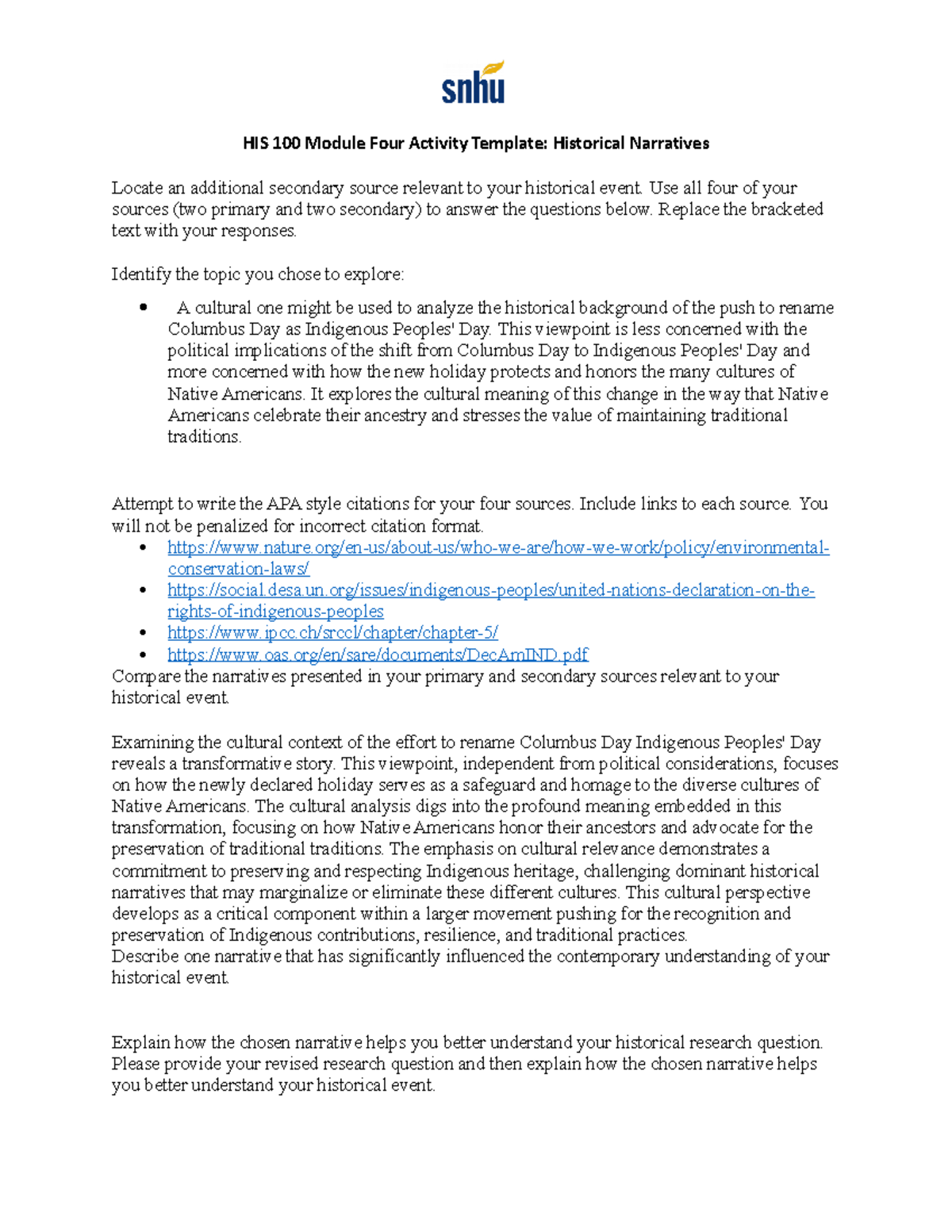 Module Four Activity Narratives - HIS 100 Module Four Activity Template ...