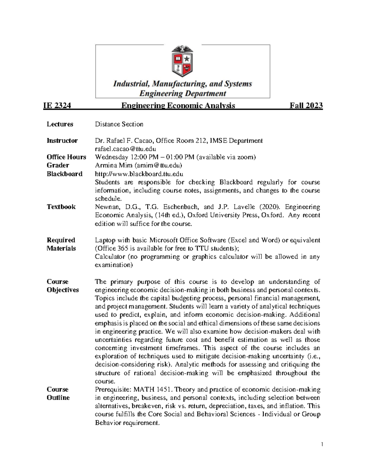 Syllabus D01 - tucfcfcuhvuigupihuigbuiguib - IE 2324 Engineering ...