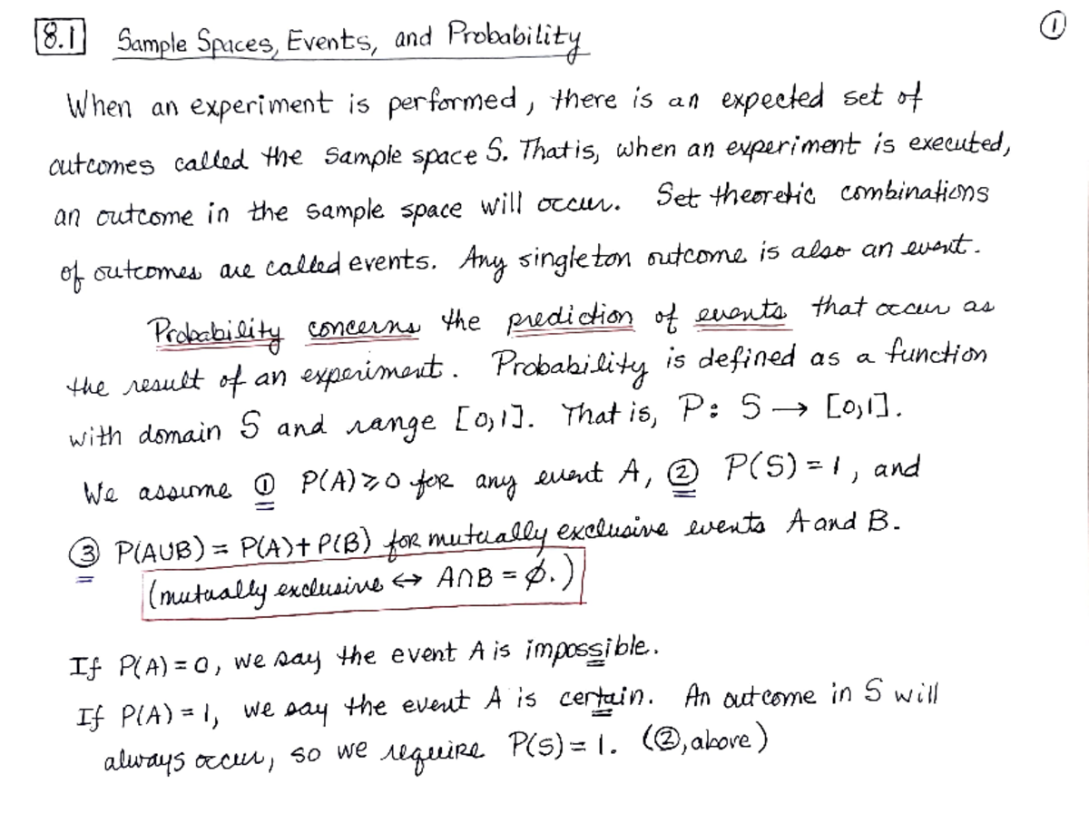8.1 Lecture Notes - goes over probability - 8. Sample Spaces, Events ...