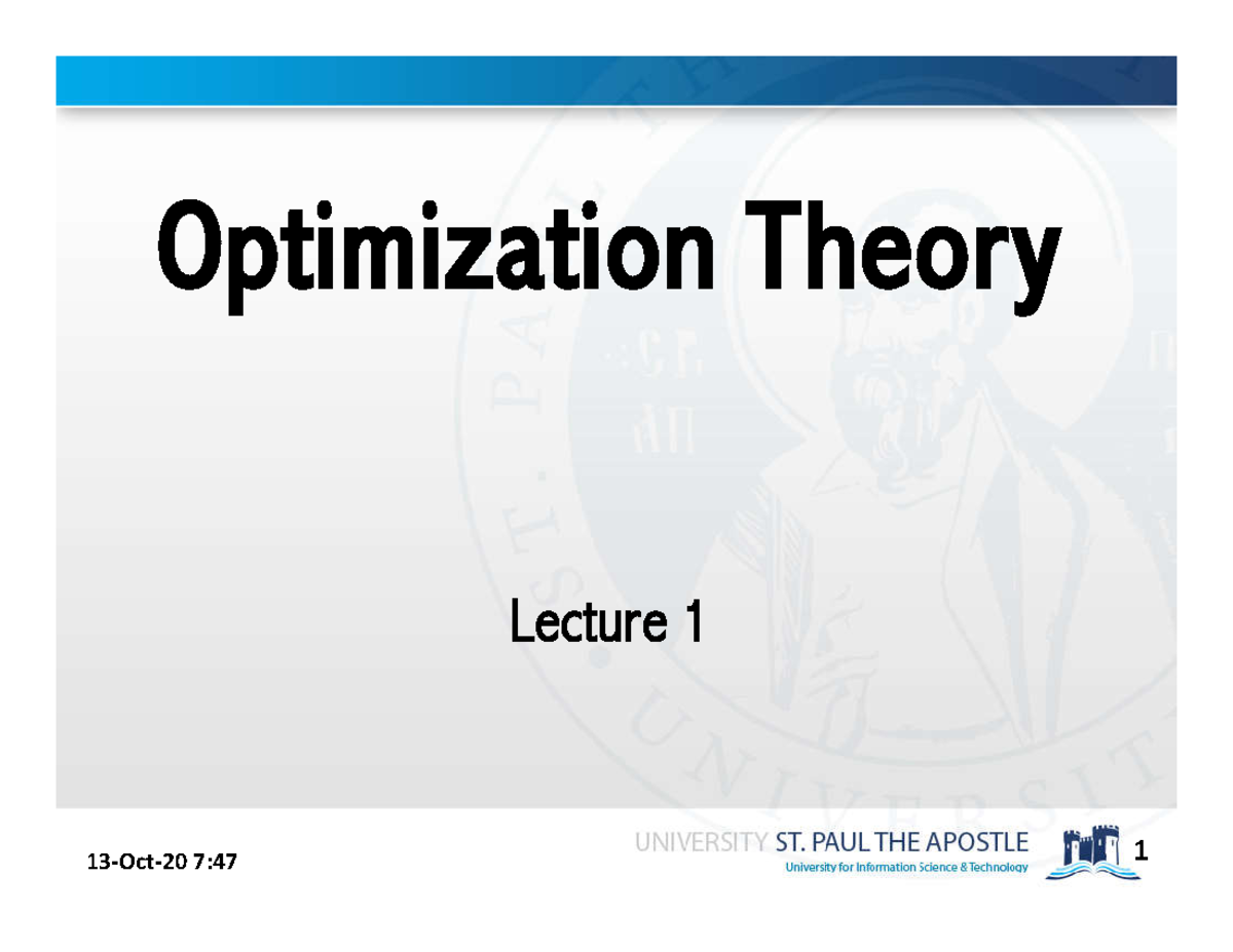 Lecture 1 OTH 202010 13 - Notes - 13-Oct-20 7: Optimization Theory ...