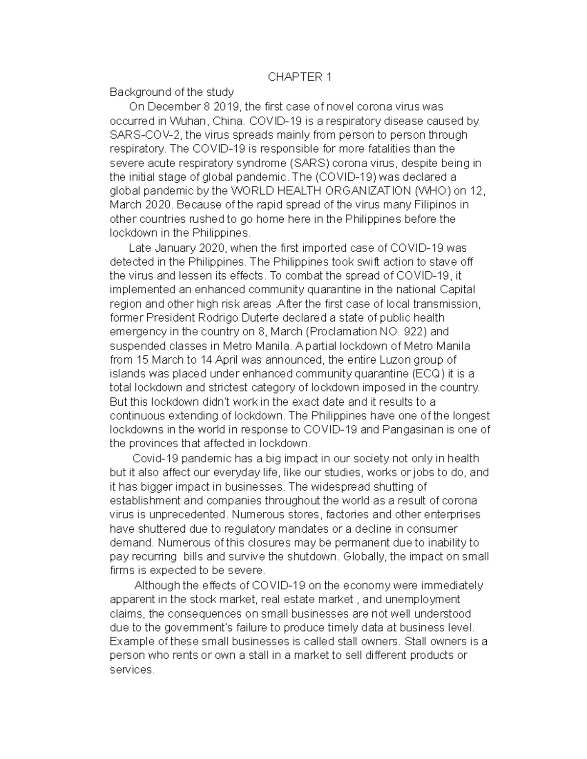 Chapter 1 background - research - CHAPTER 1 Background of the study On ...