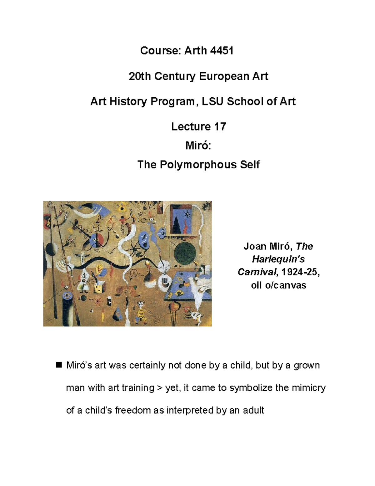 Joan Miró - Lecture Notes of 20th Century Contemporary Artists ...