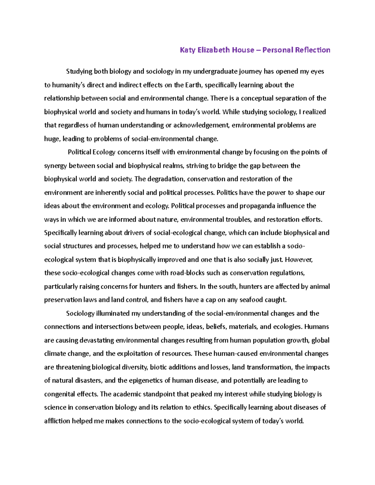 Self-Reflection Summary - Katy Elizabeth House – Personal Reflection ...