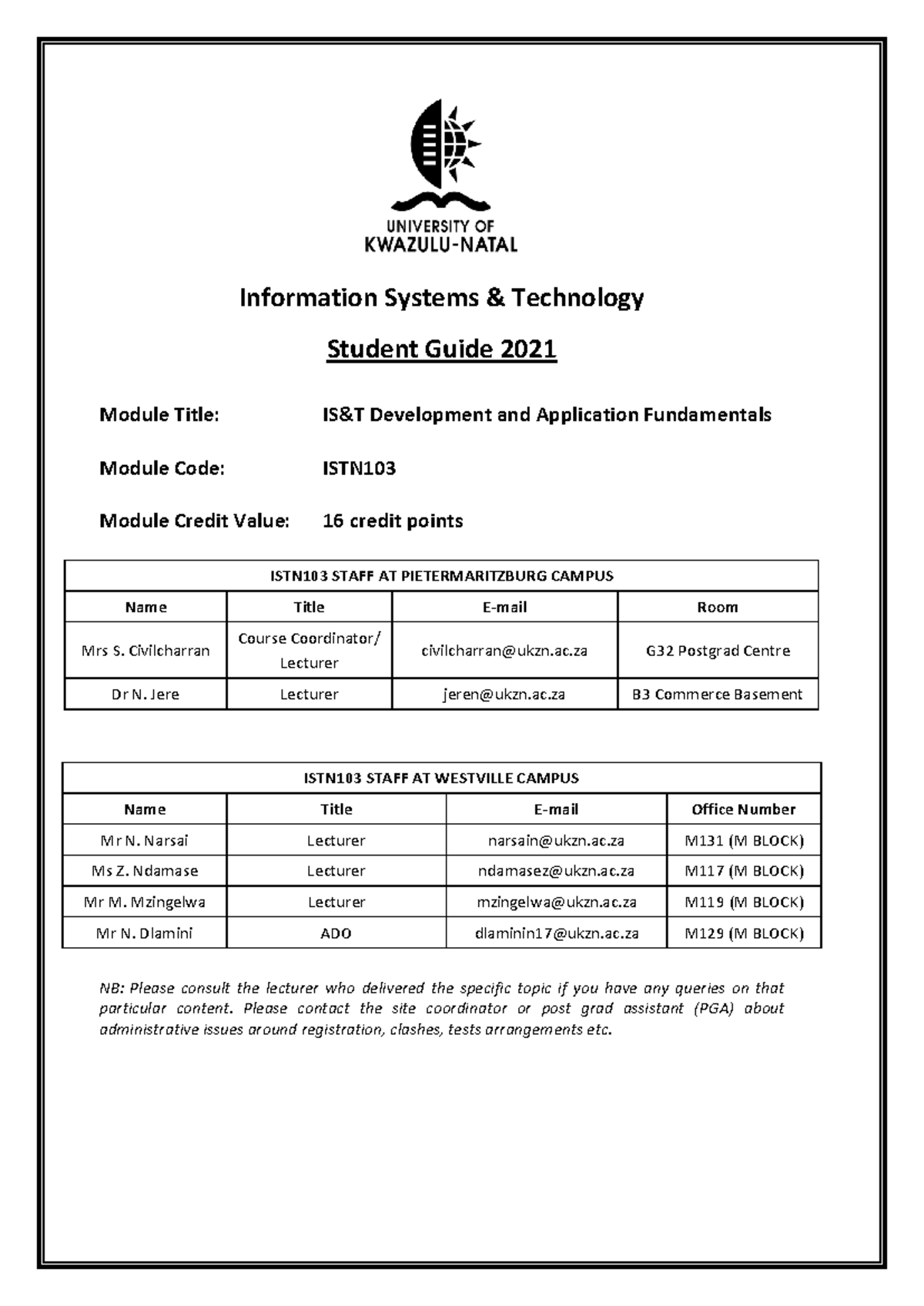 ISTN103 Student Guide 2021 - Information Systems & Technology Student Guide 2021 Module Title ...
