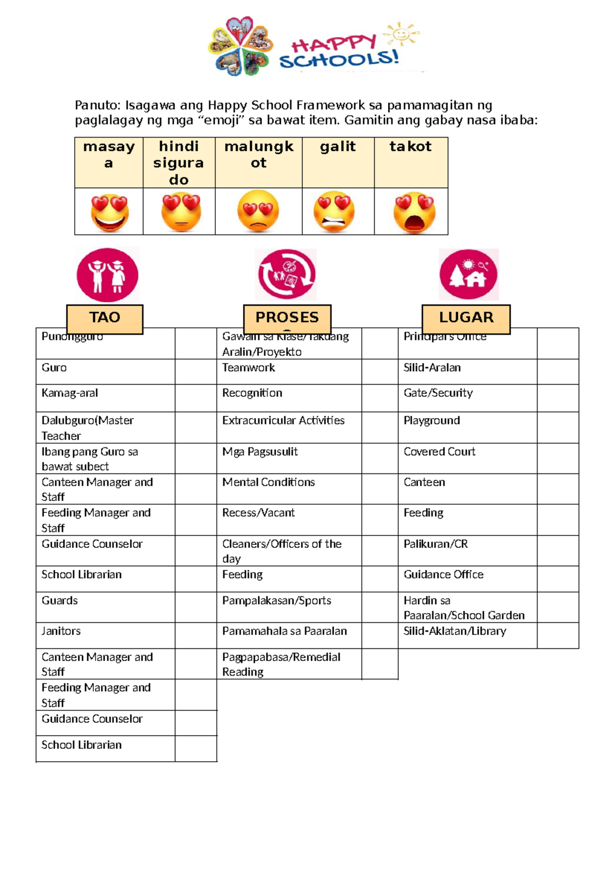 Happy school framework - Gamitin ang gabay nasa ibaba: masay a hindi ...