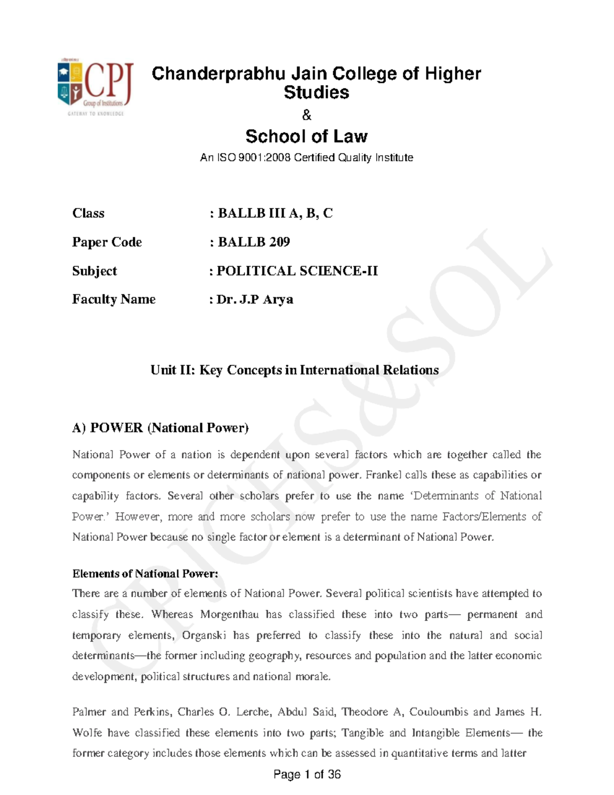 E-Notes Political Science Unit-2 - Studies & School of Law An ISO 9001: ...