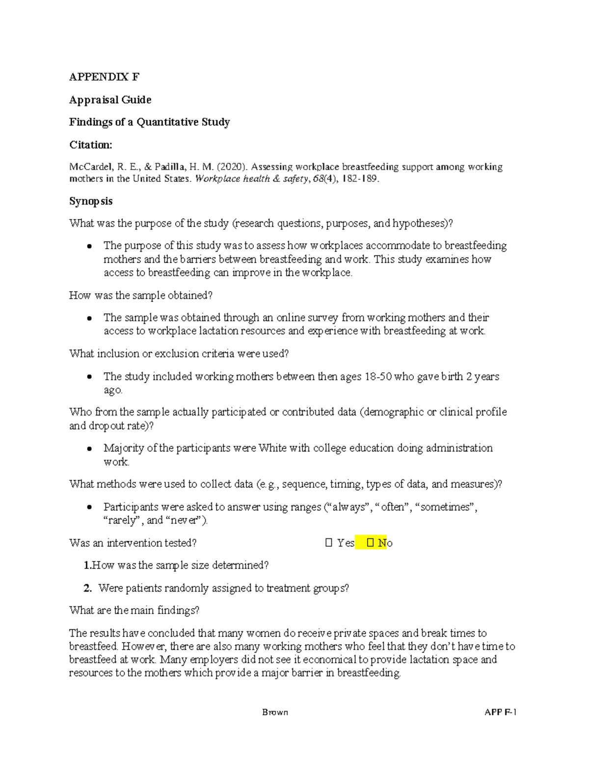 Quantitative Review-1 - Brown APP F- APPENDIX F Appraisal Guide ...