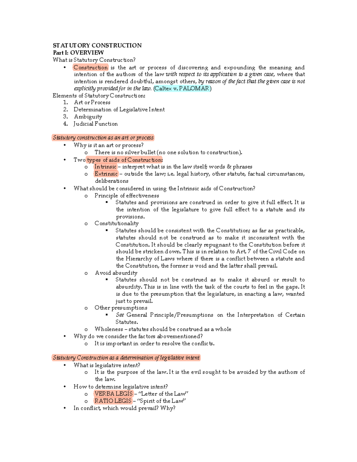 statutory construction notes - STATUTORY CONSTRUCTION Part I: OVERVIEW ...