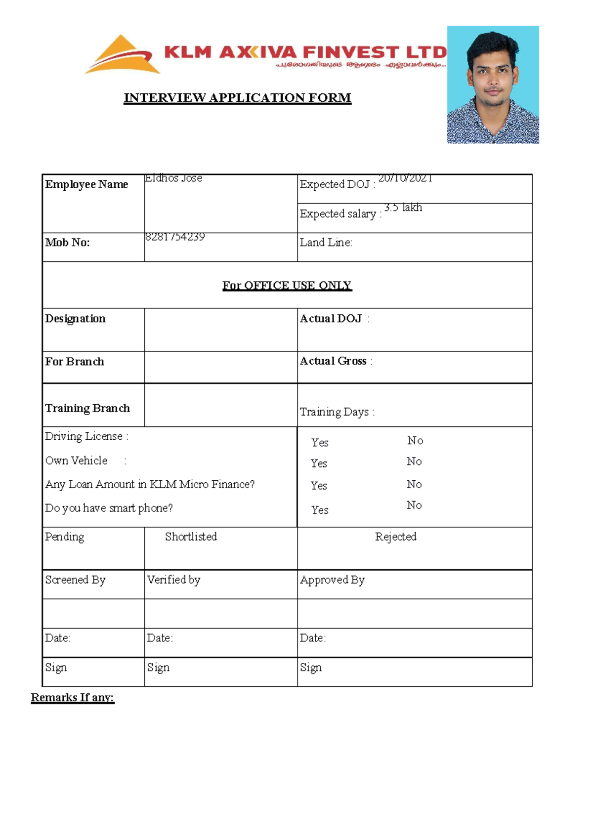 Interview form new-converted - INTERVIEW APPLICATION FORM Employee Name ...