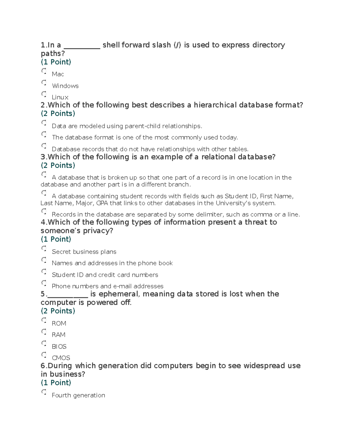 Practice Test 1 - Notes on QA - 1 a __________ shell forward slash ...